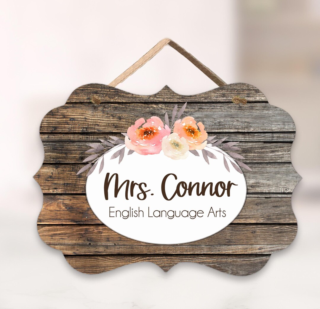 Teacher Door Sign Farmhouse Classroom Decor Floral Name Hanger - Etsy