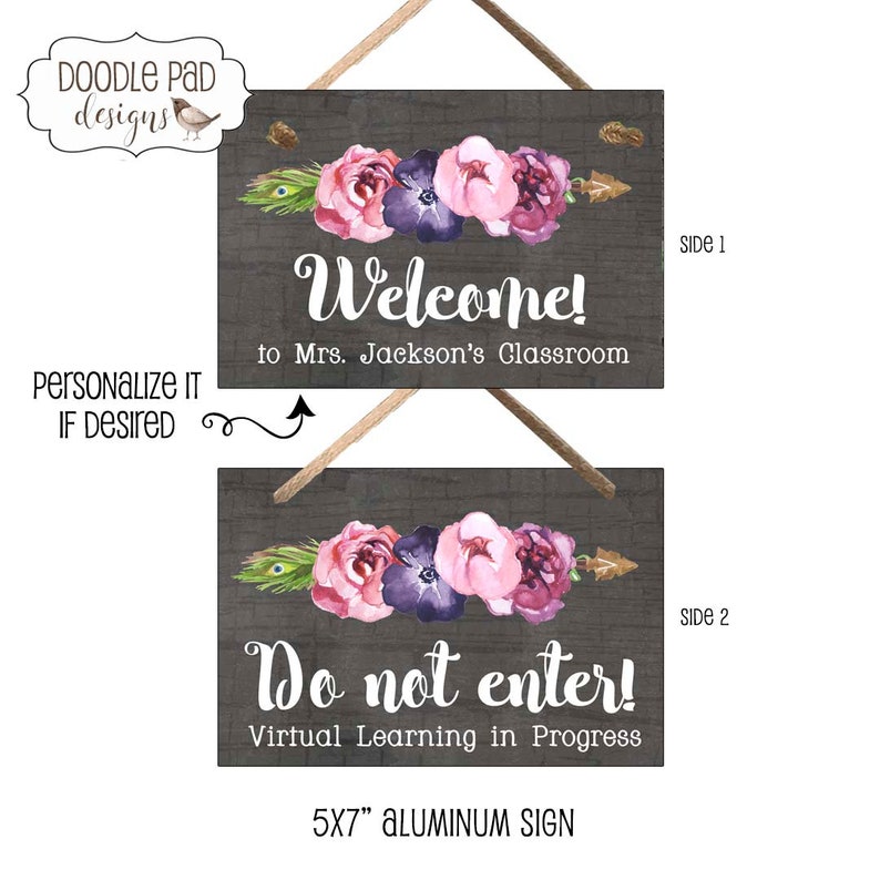 Virtual Classroom Door Sign Personalized Boho Teacher Decor | Etsy