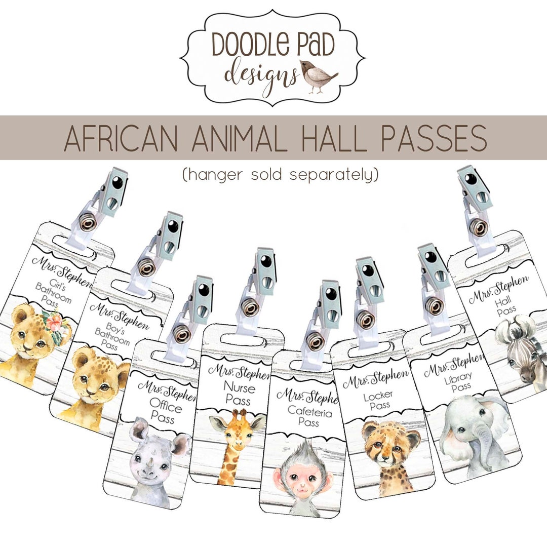 Personalized African Animal Hall Passes, Safari Animal Classroom Decor ...