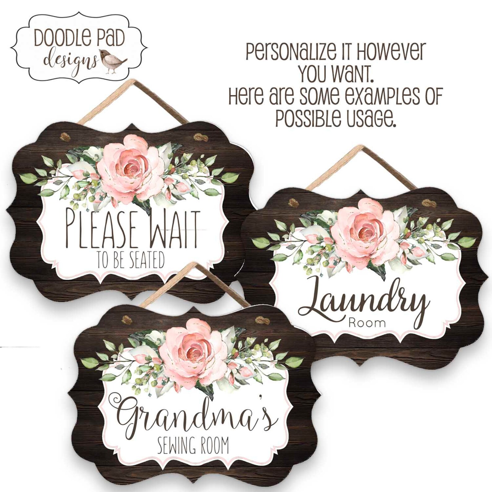 Personalized Door Sign With Blush Pink Roses - Etsy