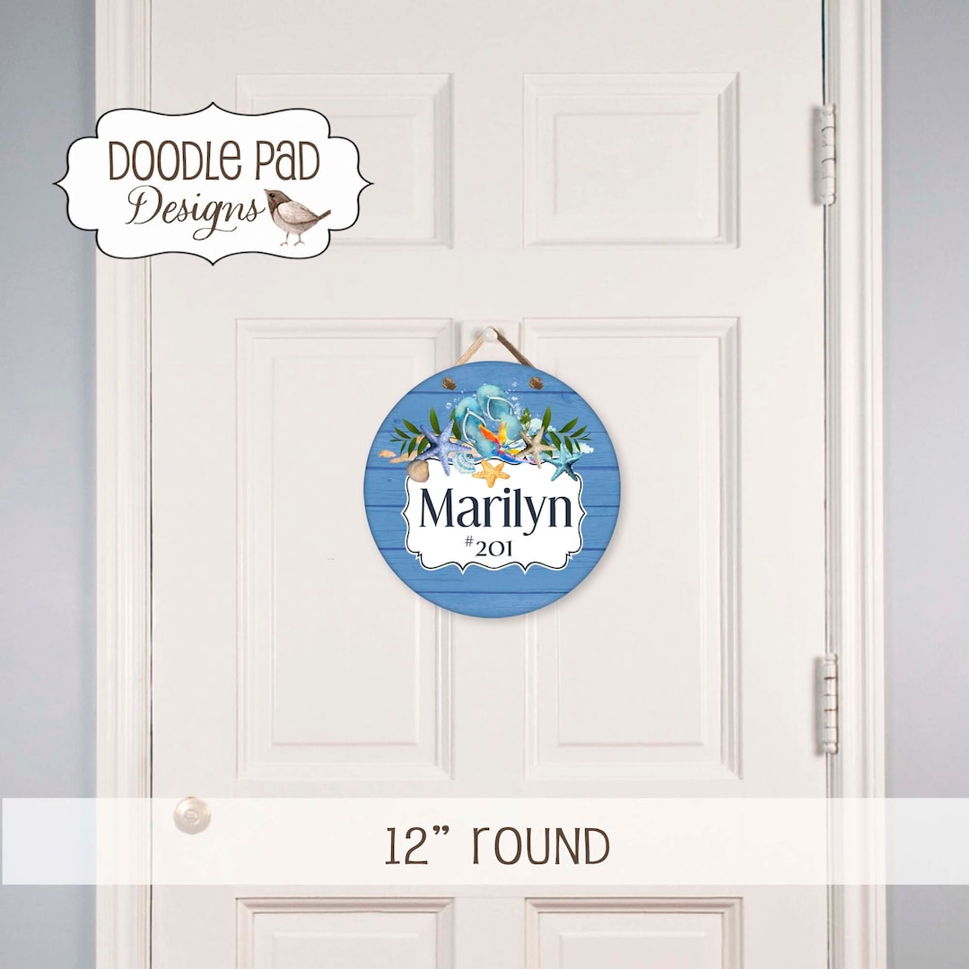 Welcome Door Sign, Round Door Hanger, Beach Theme Assisted Living Door ...