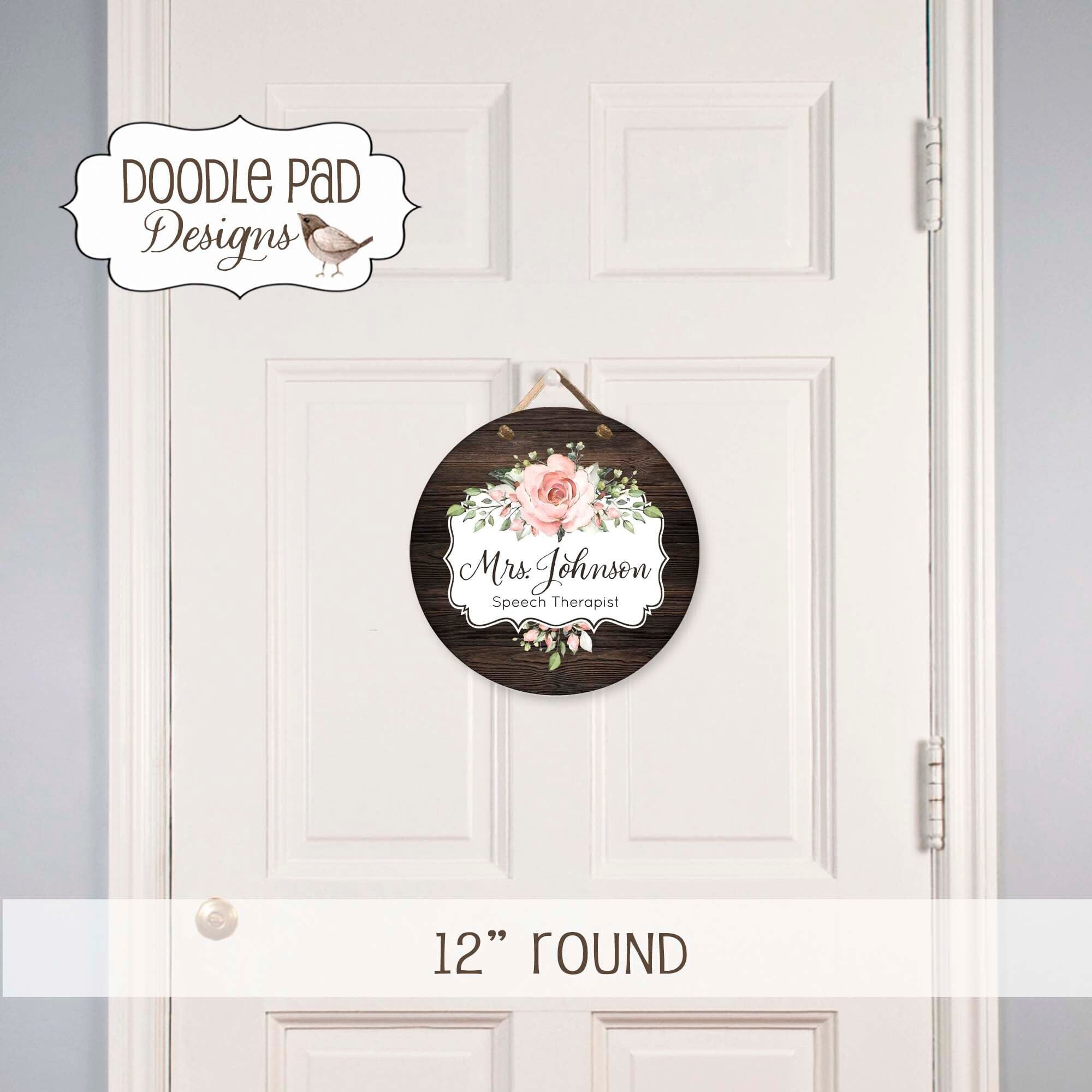 Office Door Sign, Round Door Sign Personalized, Blush Pink Roses Door ...