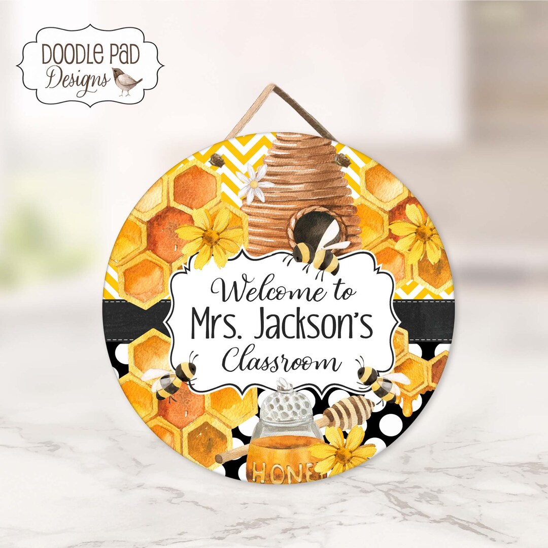Teacher Door Sign Bee Classroom Theme Bumblebee Custom Teacher Name ...