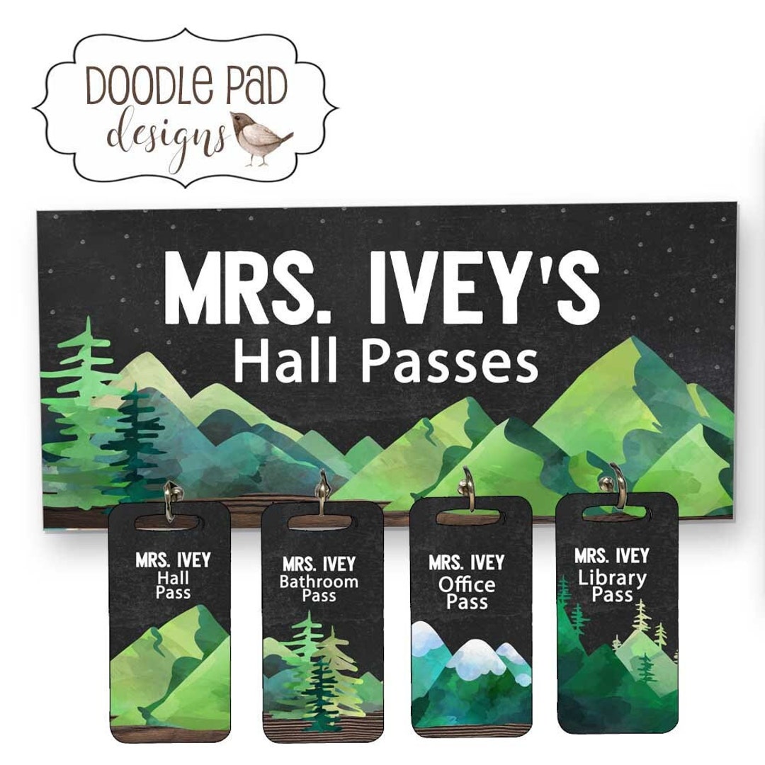 Personalized MOUNTAIN Classroom Decor, Hall Passes Sign, Teacher Gift ...