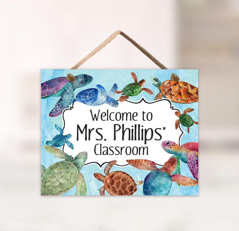 Teacher Door Sign Turtles Classroom Door Hanger Custom Sign Ocean Theme ...