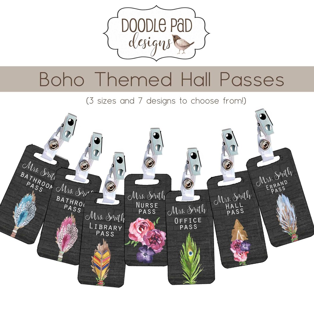 Personalized Boho Themed Hall Passes, Classroom Management Decor ...