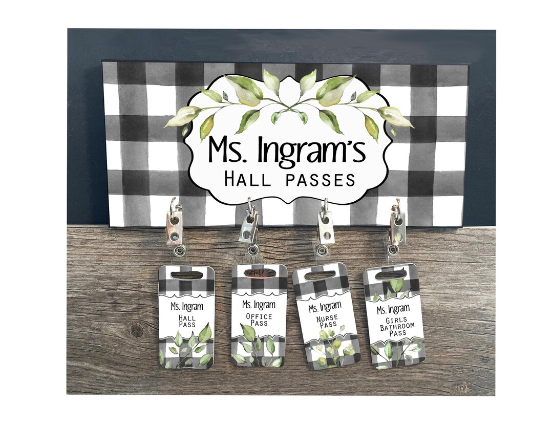 Teacher Hall Passes Farmhouse Classroom Decor Custom Bathroom Passes ...