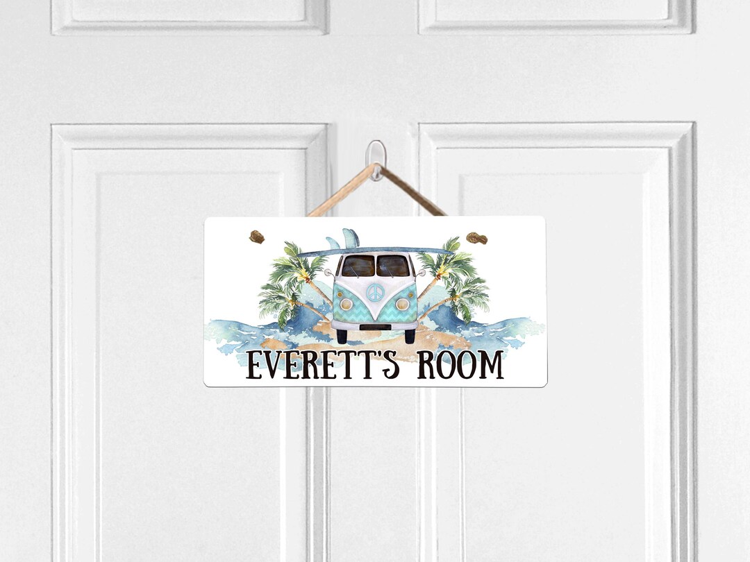 Custom Surfing Door Sign Personalized Beach Bus Kids Room Ocean Decor ...