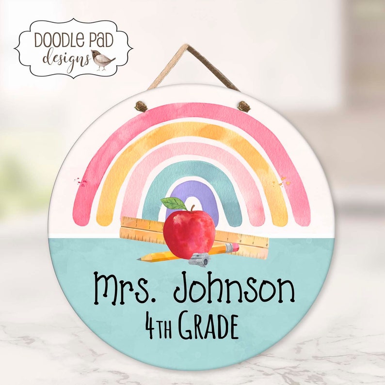 Round Rainbow Classroom Teacher Name Door Sign 12 - Etsy