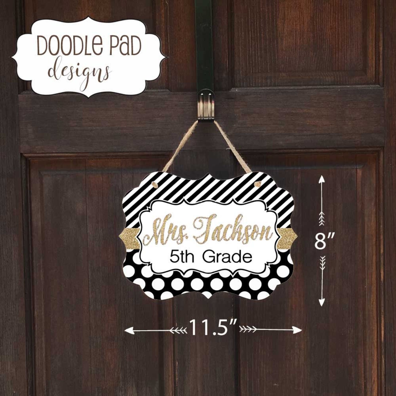 Custom Classroom Door Sign Teacher Gift Gold and Black | Etsy