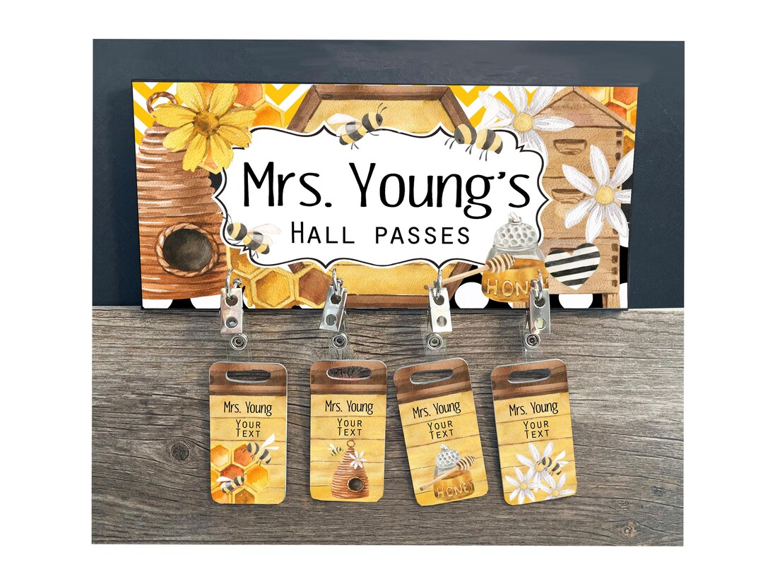 Teacher Hall Passes Bees Classroom Hall Pass Hanger Personalized Honey ...