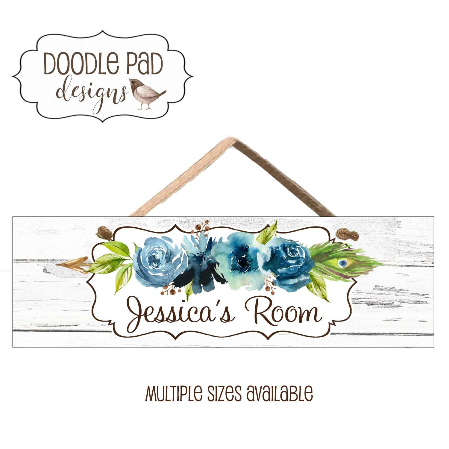 Girls Room Door Sign Floral Nursery Decor Boho Name Sign | Etsy