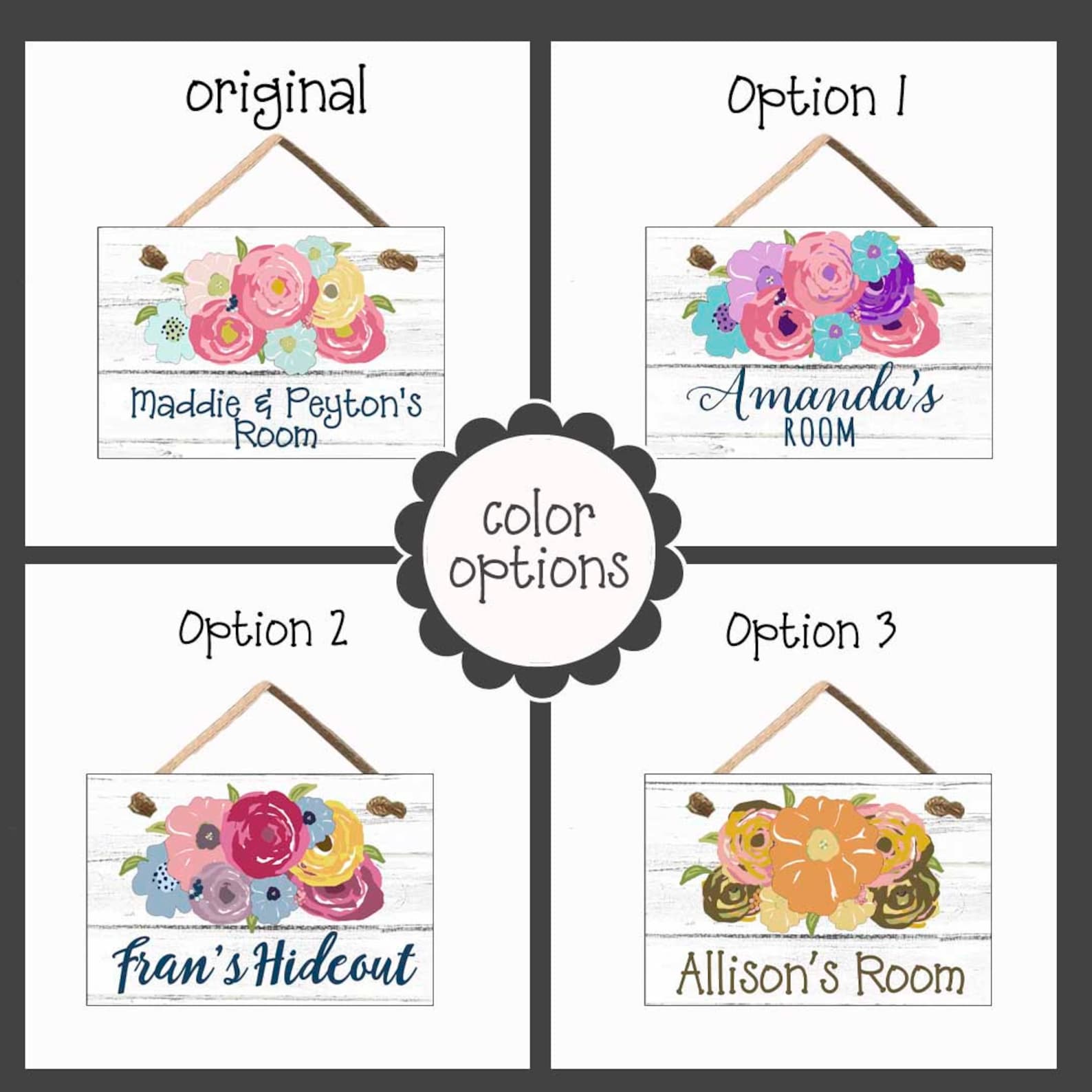 Floral Girls Name Sign Bedroom Door Sign - Etsy