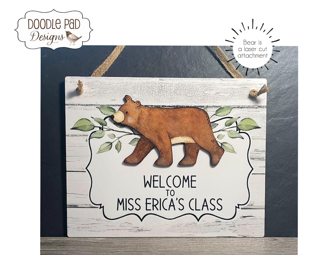 Teacher Door Sign Personalized Woodland Classroom Theme Door Hanger ...