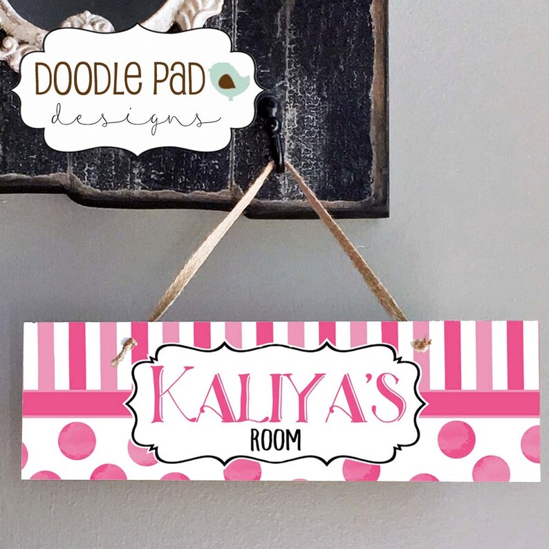 Girls Room Sign Personalized Door Sign Pink Dots and Stripes - Etsy