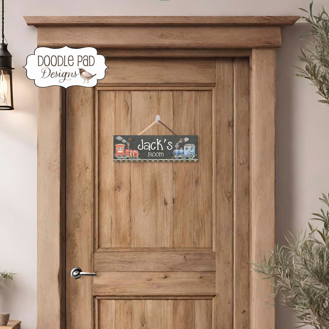 Watercolor Trains Door Sign, Boy's Room Decor, Personalized Train Door ...
