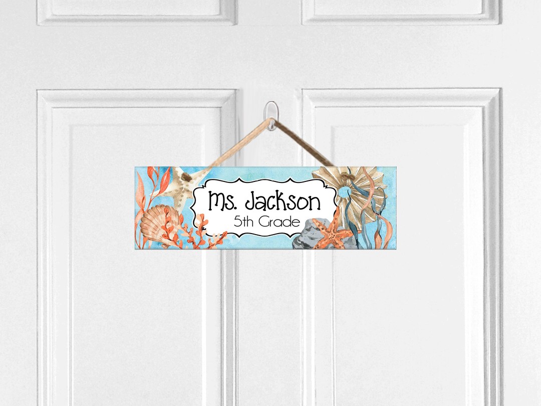 Classroom Door Sign, Sea Shells and Starfish Decor, Ocean Theme Door ...
