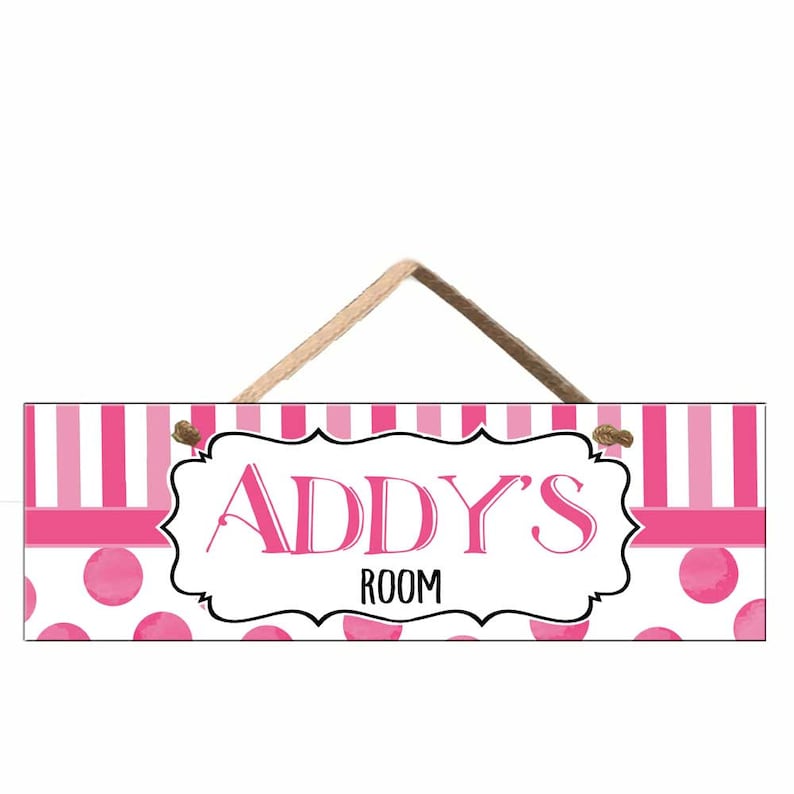 Girls Room Sign, Personalized Door Sign, Pink Dots and Stripes - Etsy