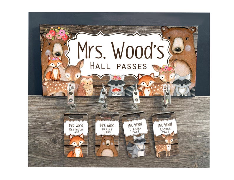 Woodland Teacher Hall Passes Nature Classroom Theme Forest Hall Pass ...