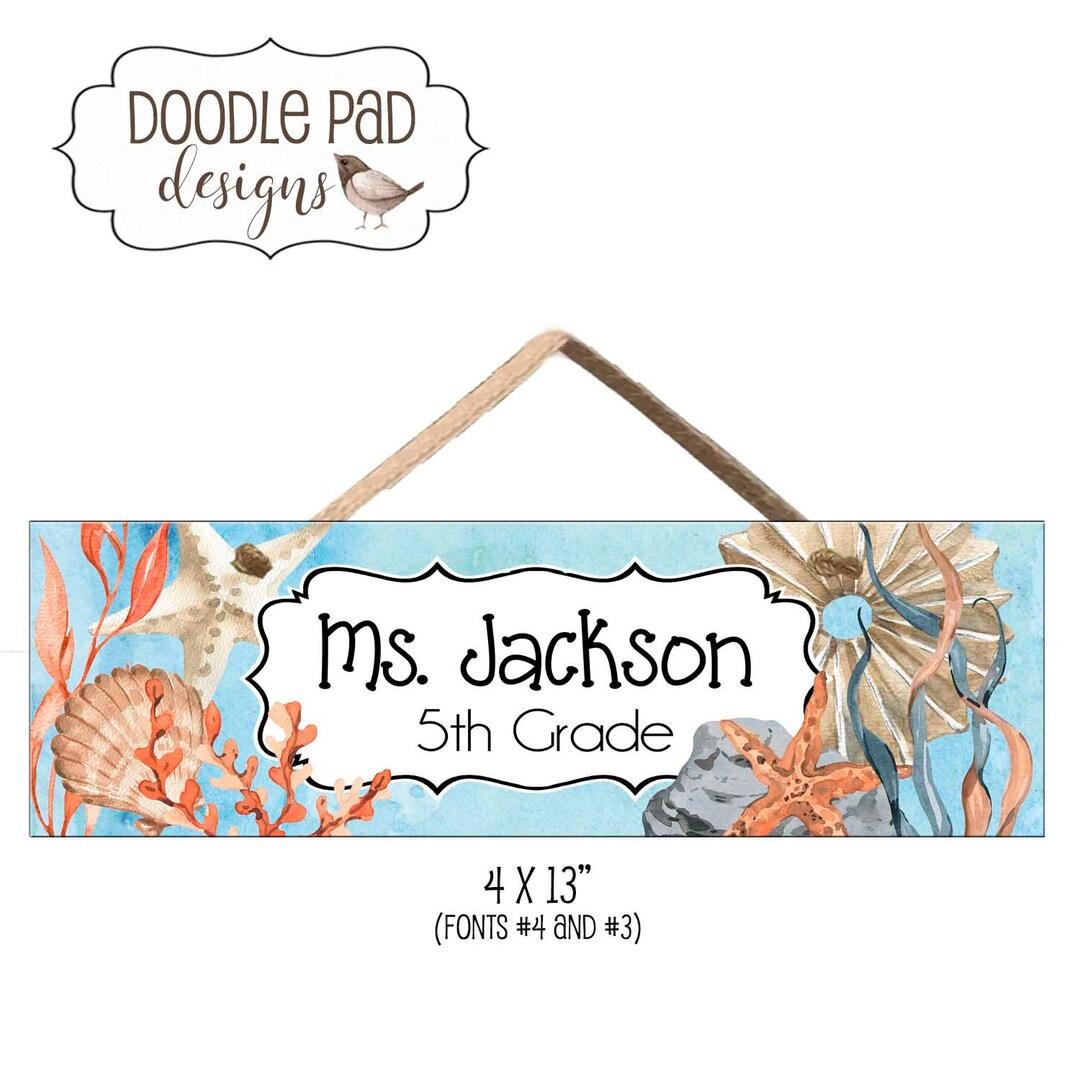 Classroom Door Sign, Sea Shells and Starfish Decor, Ocean Theme Door ...