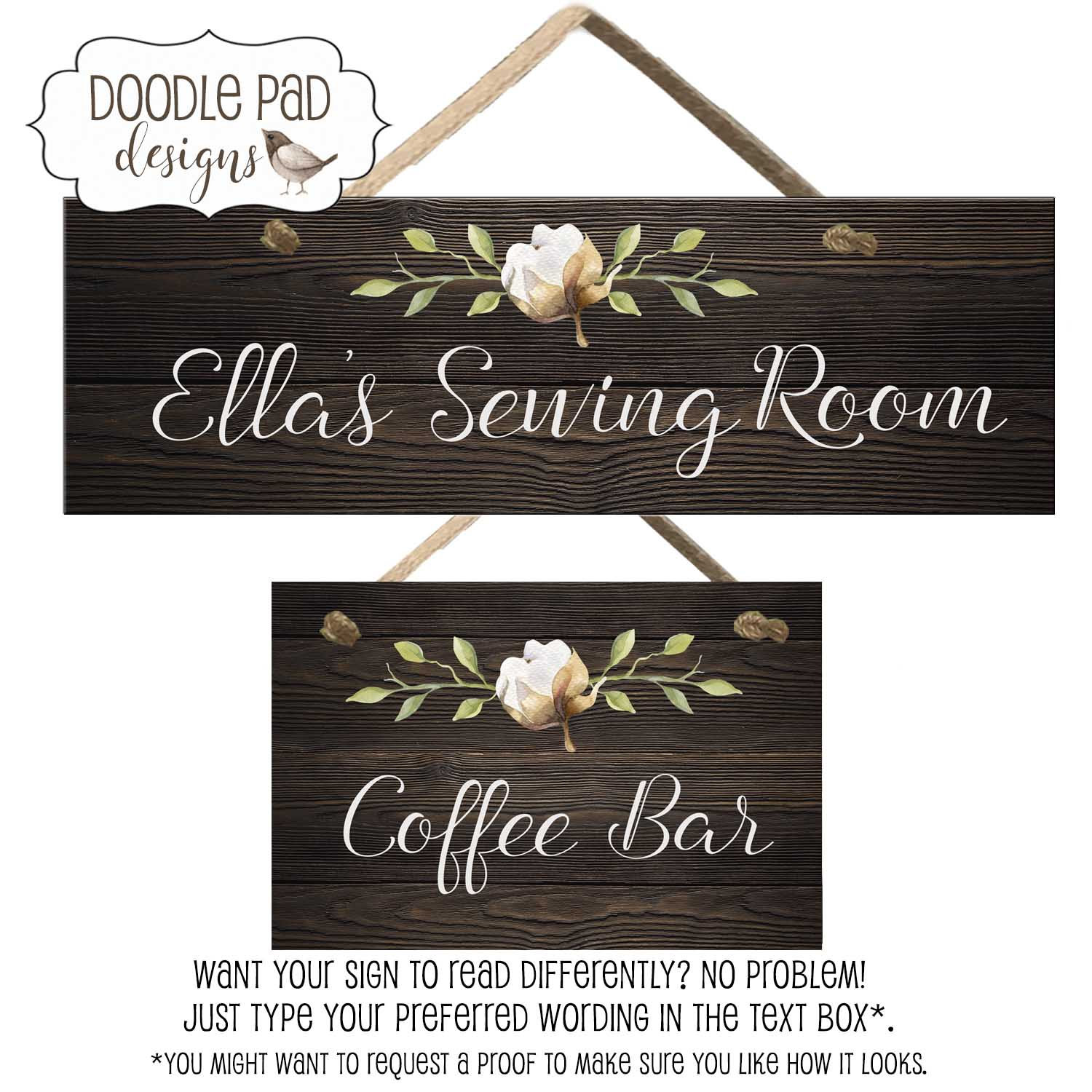 Powder Room Door Sign, Farmhouse Inspired Decor With Cotton Ball Accent ...
