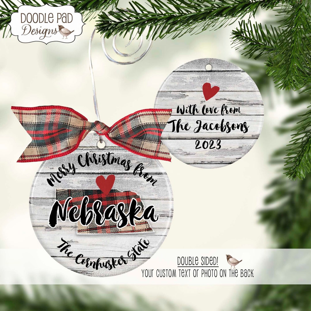 Custom Nebraska State Ornament - Double Sided Ceramic Christmas Photo ...