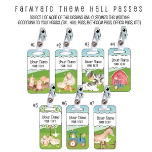 Personalized Farmyard Animals Hall Passes, Barnyard Hall Passes, Farm ...