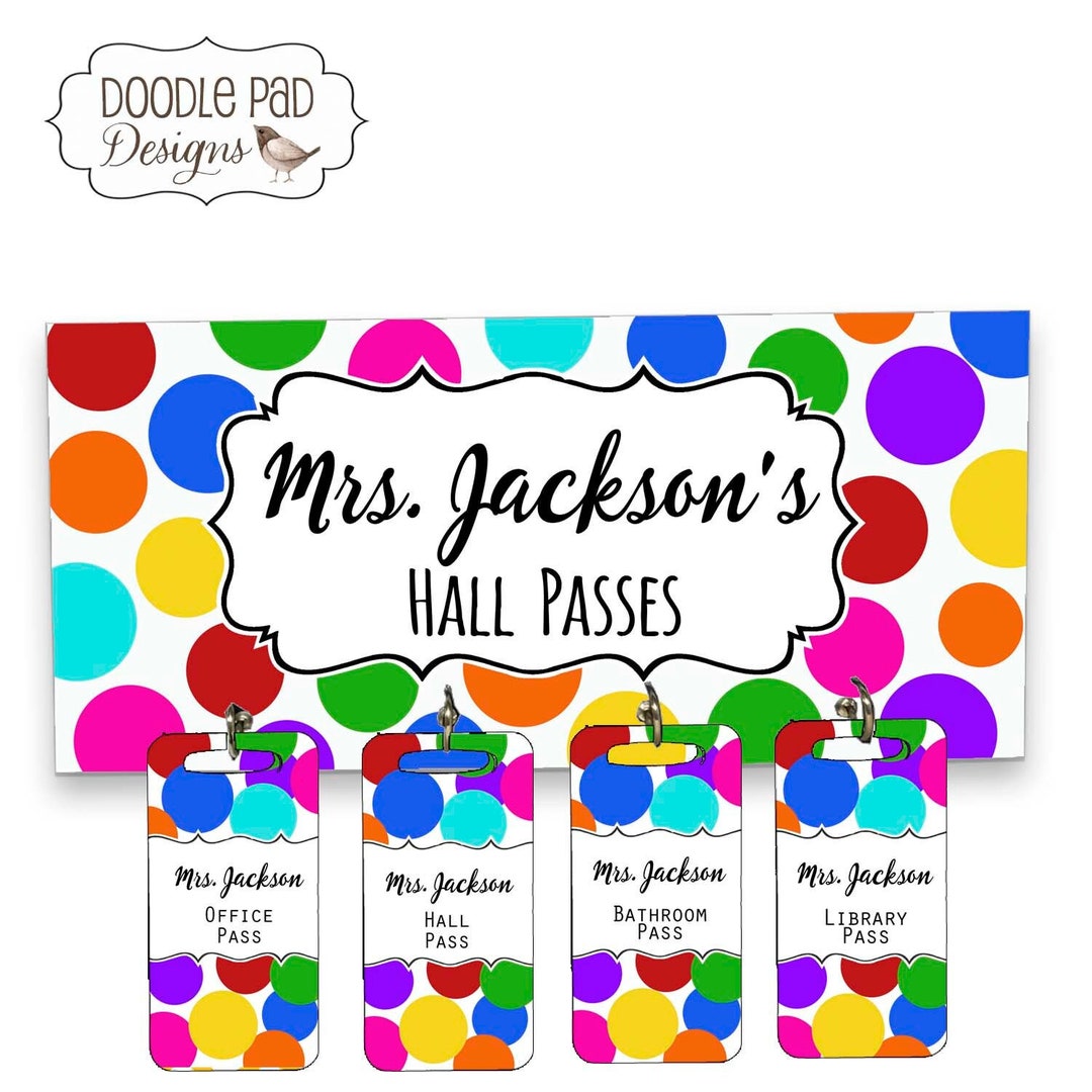 Polka Dot Classroom Decor, Hall Passes Sign, Teacher Gift, Classroom ...