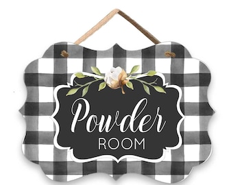 Powder Room Sign Victorian Black and White Bathroom - Etsy