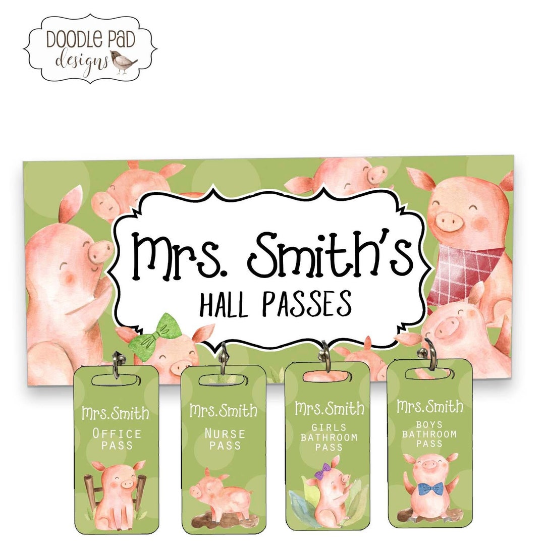 Personalized Pig Classroom Decor, Hall Passes Sign, Teacher Gift ...