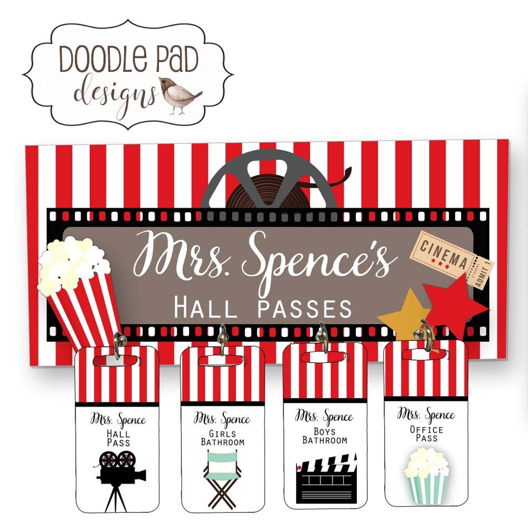 Personalized Classroom Decor, Movie Hall Passes Sign, Teacher Gift ...