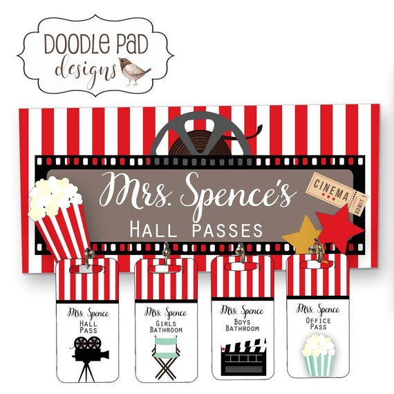 Personalized Classroom Decor Movie Hall Passes Sign Teacher - Etsy