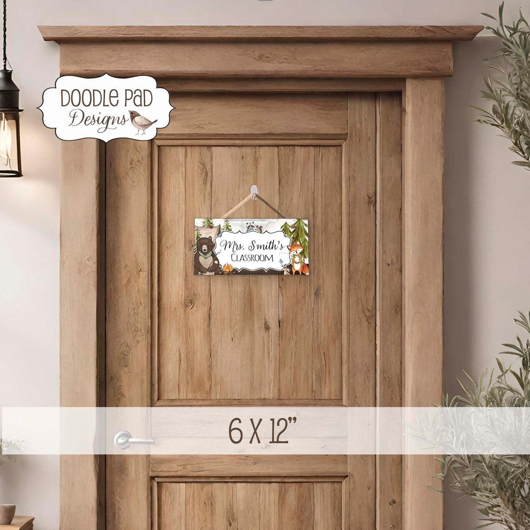 Custom Woodland Animals Camping Classroom Door Sign, Gift for Teacher ...