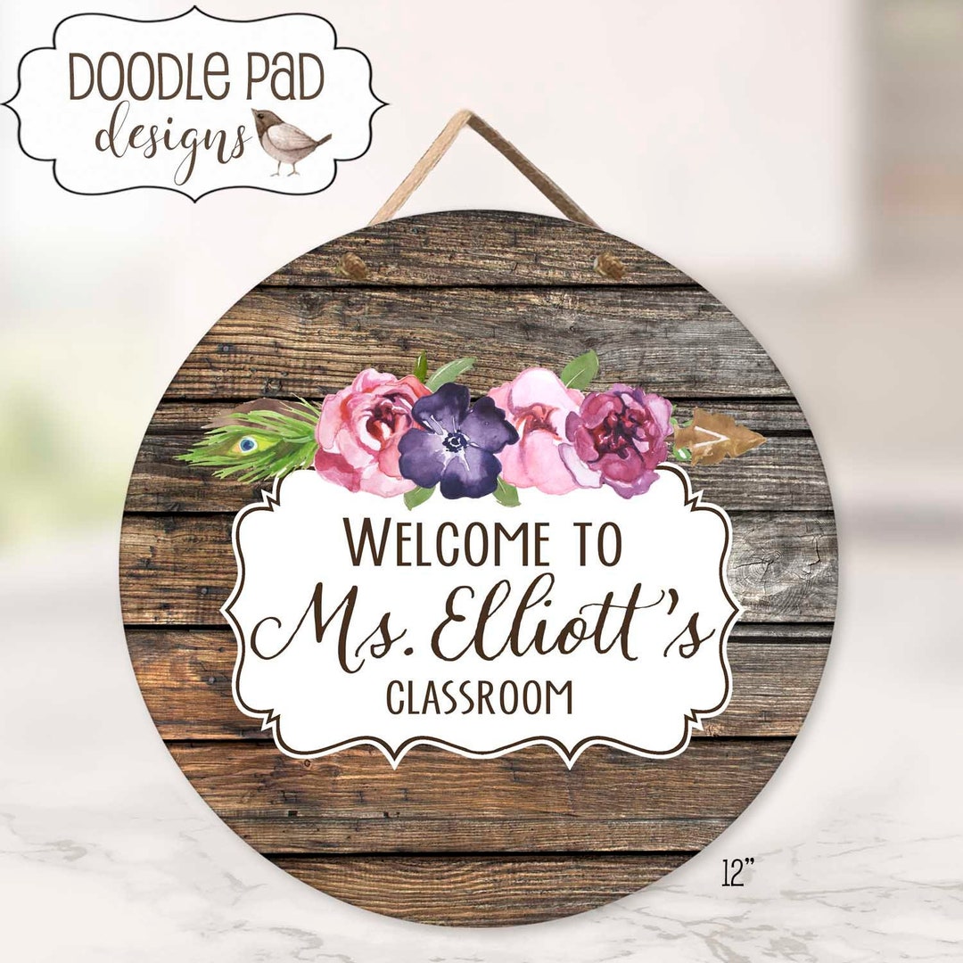 Teacher Door Sign, Round Classroom Sign, Personalized Boho Classroom ...