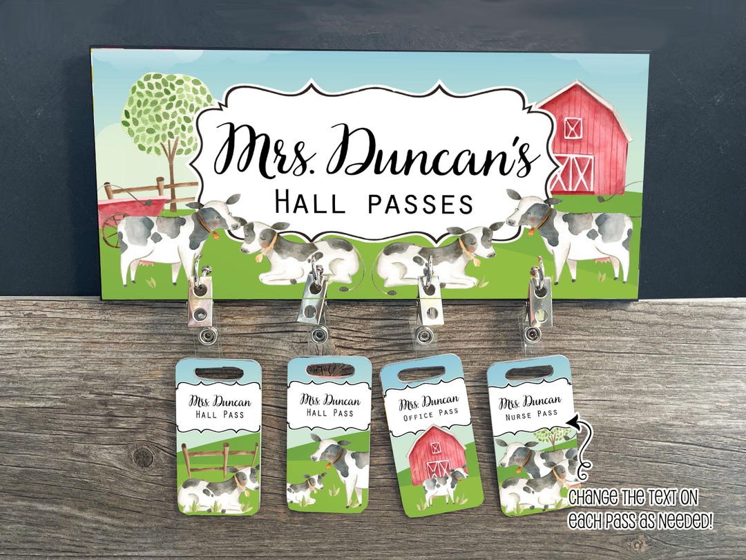 Hall Pass Hanger Farm Themed Classroom Decor Hall Passes Cows ...