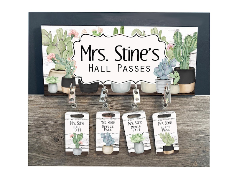 Hall Passes Cactus Classroom Theme Custom Hall Pass Hanger Personalized ...
