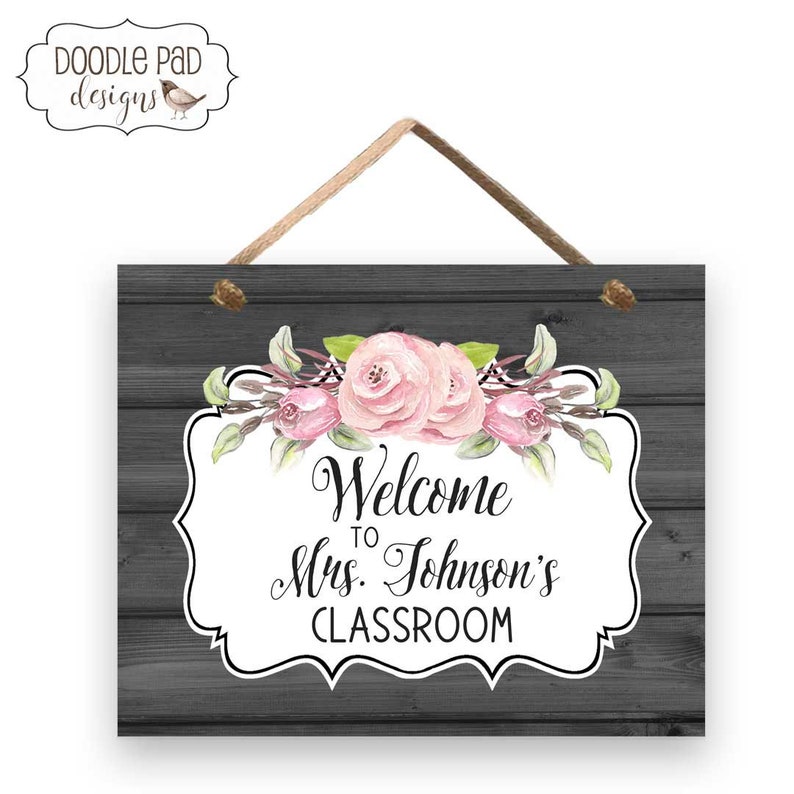 Pink Flowers Classroom Door Sign Personalized Teacher Gift | Etsy