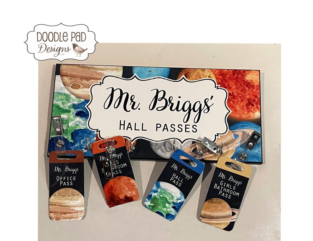 Personalized Planet Themed Classroom Decor, Space Hall Passes Sign ...