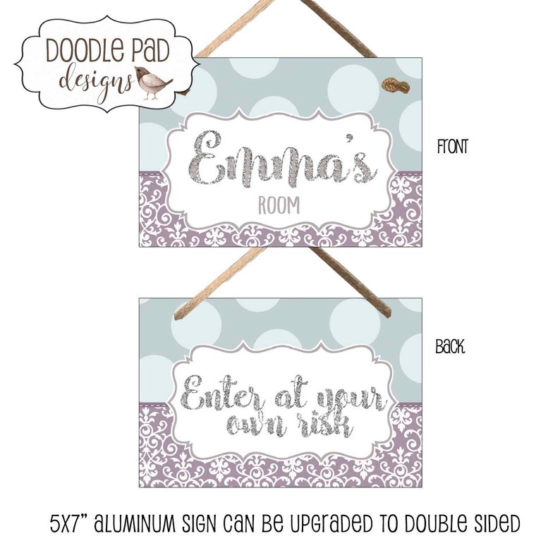 Personalized Door Sign for Girls Room Polka Dot Damask Decor | Etsy