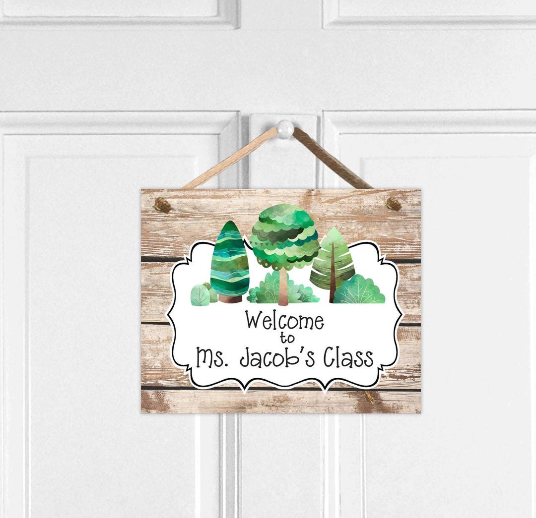 Teacher Door Sign Nature Classroom Theme Custom Trees Door Hanger Gift ...