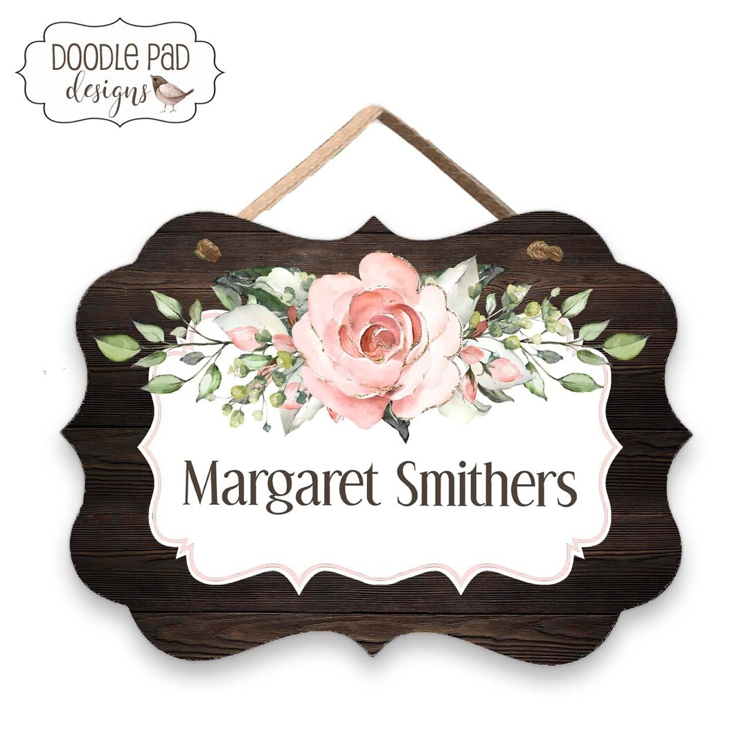 Personalized Assisted Living Door Sign With Blush Pink Roses ...