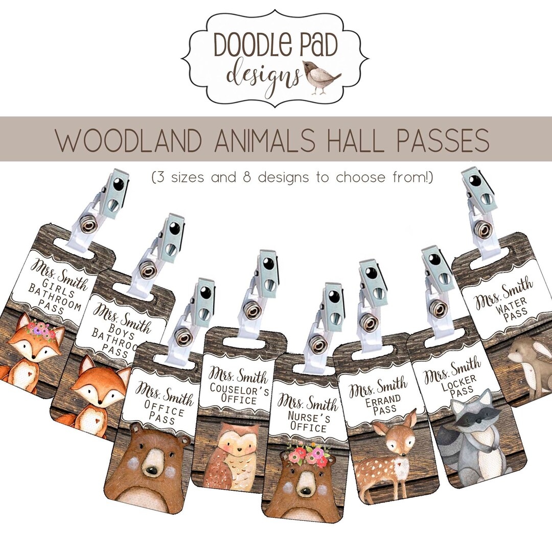 Personalized Woodland Animals Hall Passes, Fox and Bear Hall Passes ...
