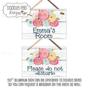 Floral Girls Name Sign Bedroom Door Sign - Etsy