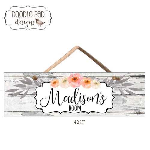 Floral Girls Name Sign Bedroom Door Sign - Etsy