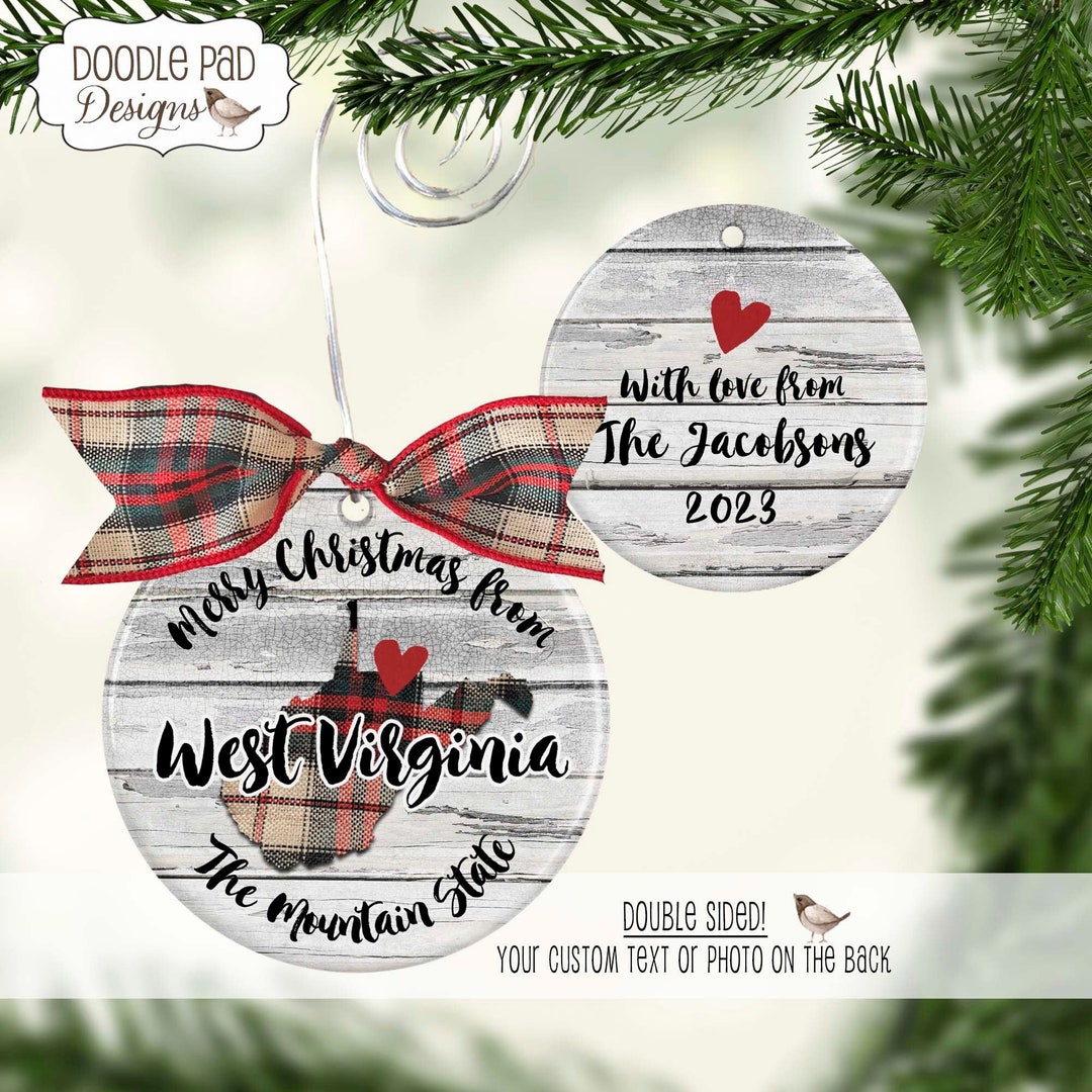 Custom State of West Virginia Ornament - Double Sided Ceramic Christmas ...