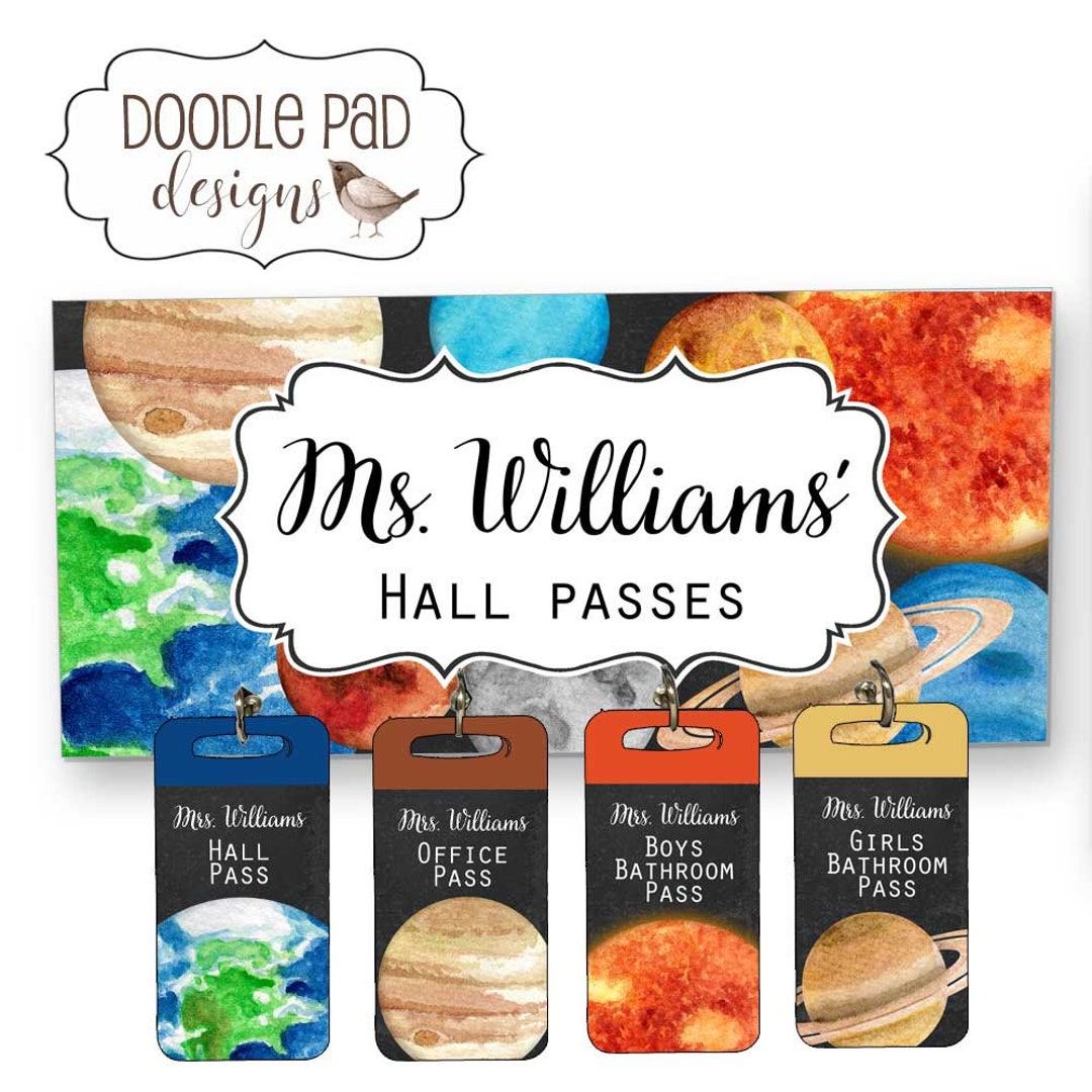 Personalized Planet Themed Classroom Decor, Space Hall Passes Sign ...