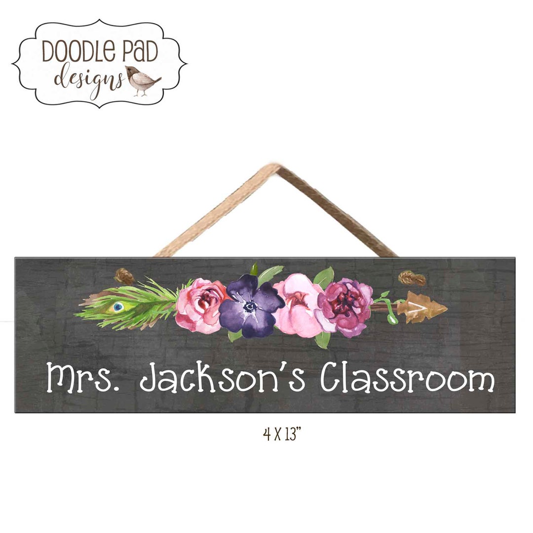 Boho Classroom Room Door Sign, Watercolor Floral Teacher Sign - Etsy