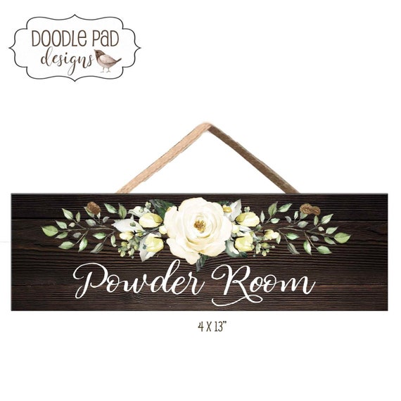Powder Room Door Sign Farmhouse Inspired Decor White Roses - Etsy
