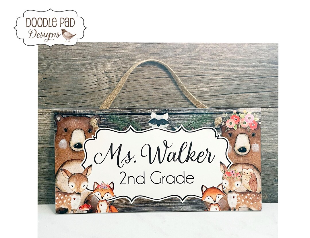 Woodland Animals Classroom Door Sign, Personalized Teacher Door Sign - Etsy