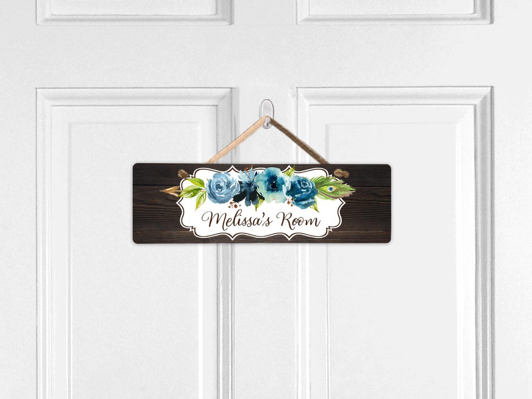 Girls Room Custom Door Sign Floral Nursery Decor Boho Name Sign Bedroom ...